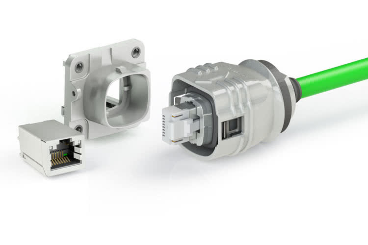 Złącze RJ45 z systemem zatrzaskowym Push-Pull i metalową osłoną o ...